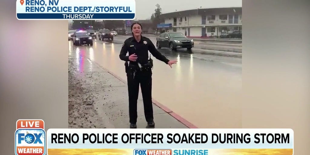 Video: Reno officer gets soaked during weather safety message | Fox Weather