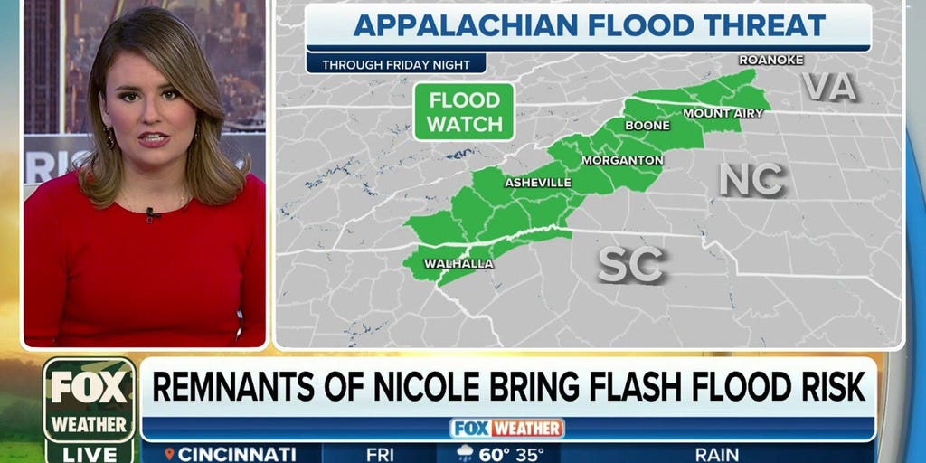 Remnants of Nicole bring flash flood risk to mountainous areas of mid ...