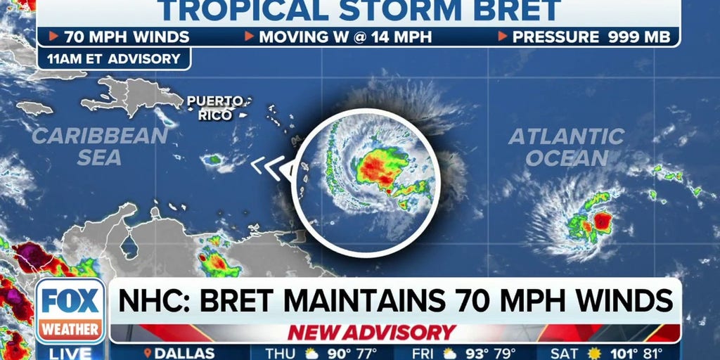 Bret nears hurricane strength but remains strong tropical storm as it approaches Caribbean ...