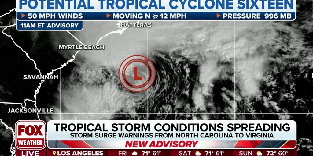Tropical storm conditions spreading from North Carolina to Virginia ...