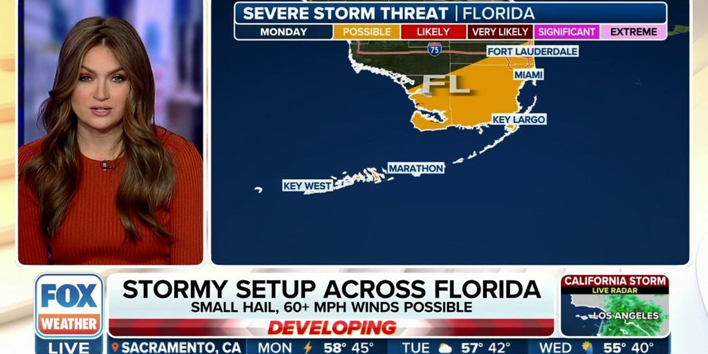 Tornadoes could threaten Miami for second straight day Monday as severe weather risk returns to ...