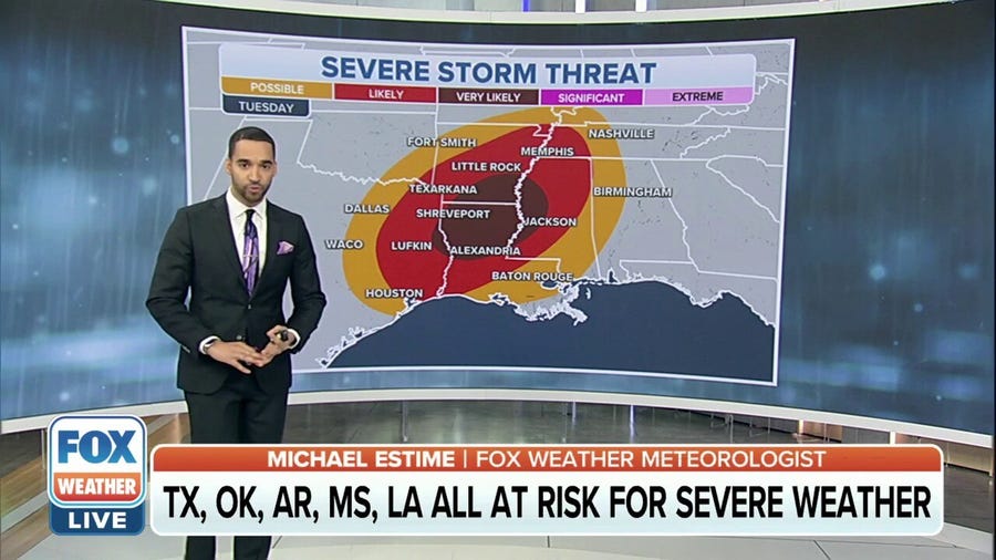 Potential For Dangerous Severe Storms From East Texas To Lower