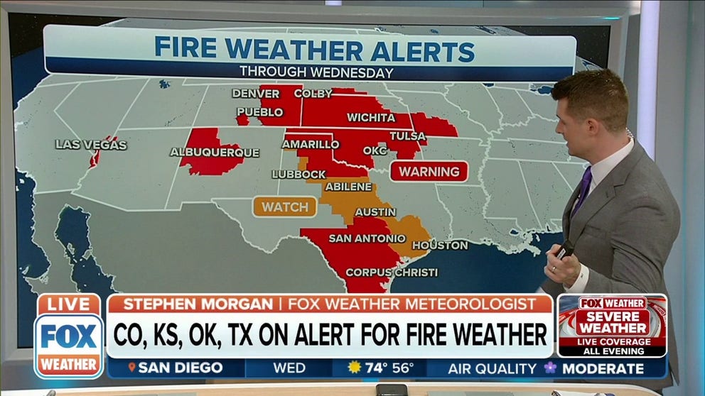 Fire weather alerts across Southern and Central Plains Wednesday ...