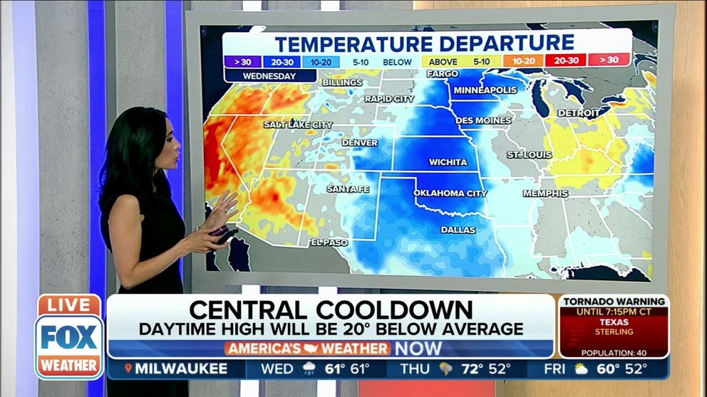 Central US to see high temps 10-20 degrees below average on Wednesday ...