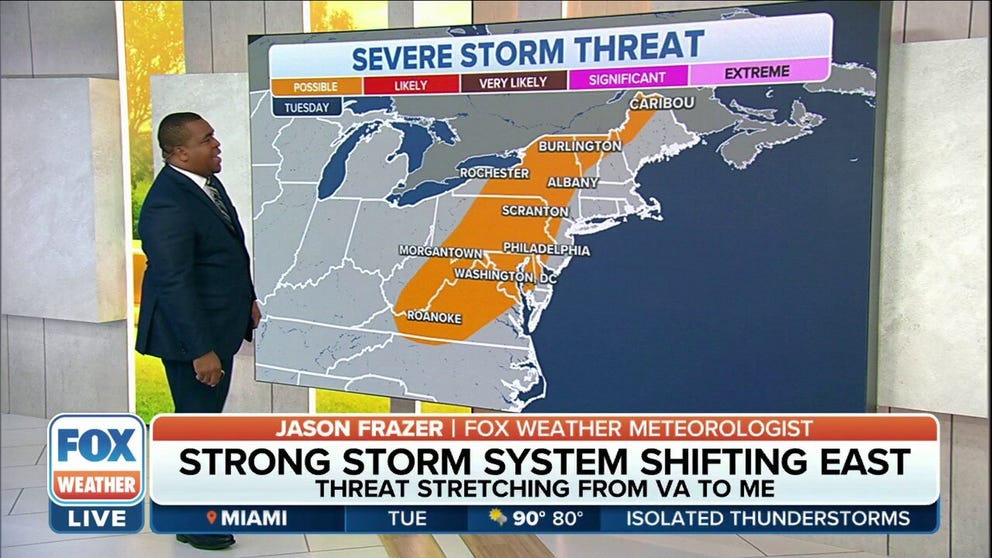 Severe storm threat moves into mid-Atlantic, Northeast on Tuesday ...