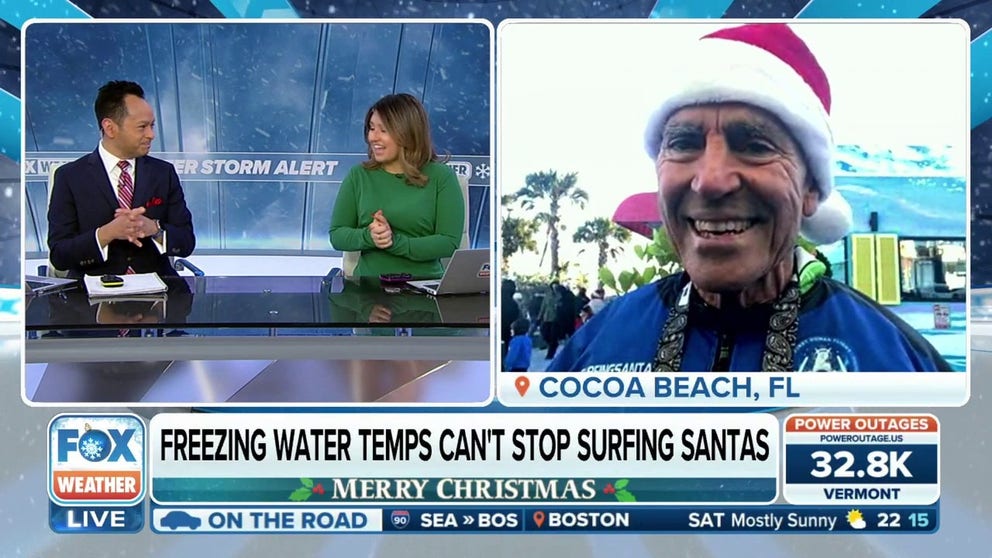 Freezing water temps can't stop surfing Santas in Cocoa Beach, Florida ...