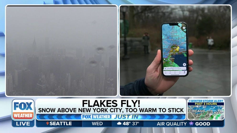 Snowflakes fly in New York City, too warm to stick | Latest Weather ...