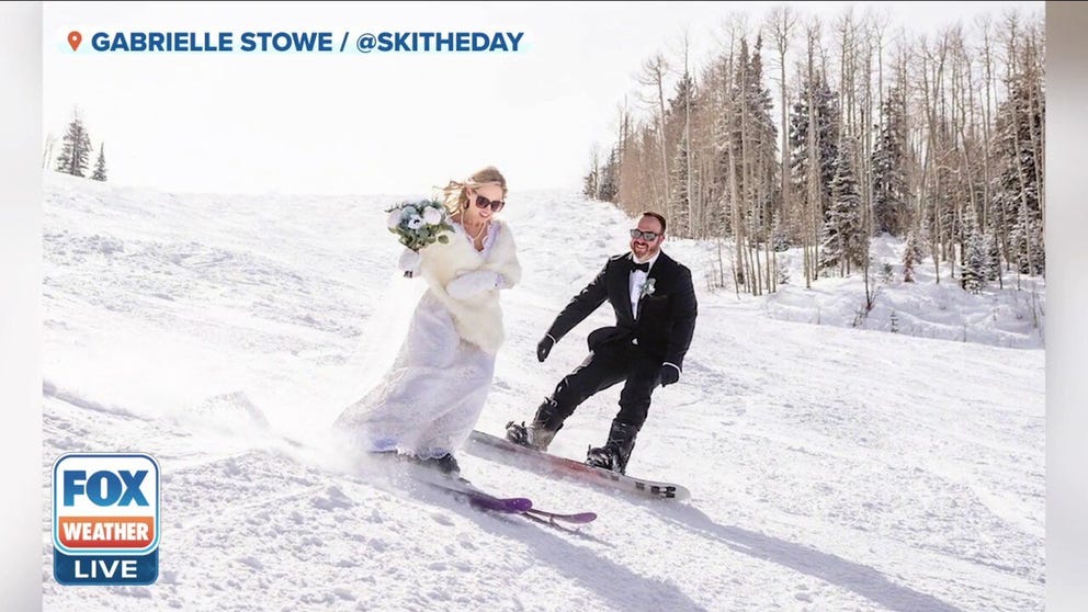 Newlyweds take to the slopes to get married, wedding photos go viral ...