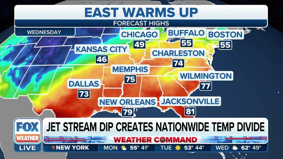Dip in jet stream creates nationwide temperature divide | Latest ...