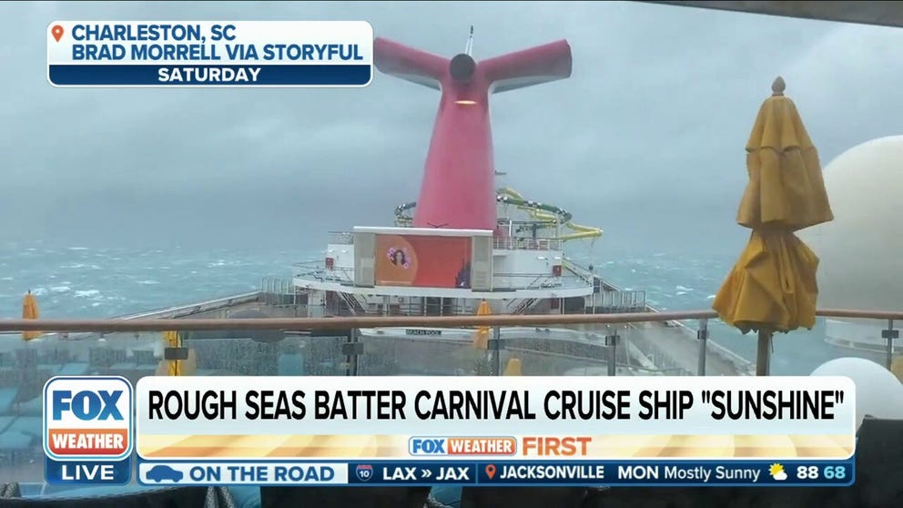 Cruise ship Carnival Sunshine pounded by large waves during coastal ...
