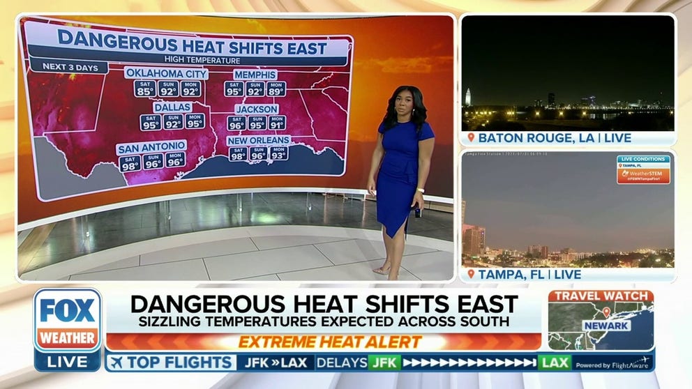 Dangerous heat shifts east as sizzling temps expected across South ...