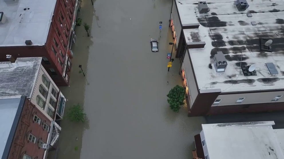 Daylight drone video shows catastrophic flooding submerging downtown ... Daylight drone video shows catastrophic flooding submerging downtown ...