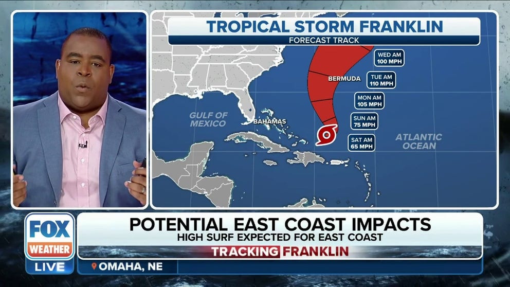 Tropical Storm Franklin eyes Bermuda as strong Category 2 hurricane ...