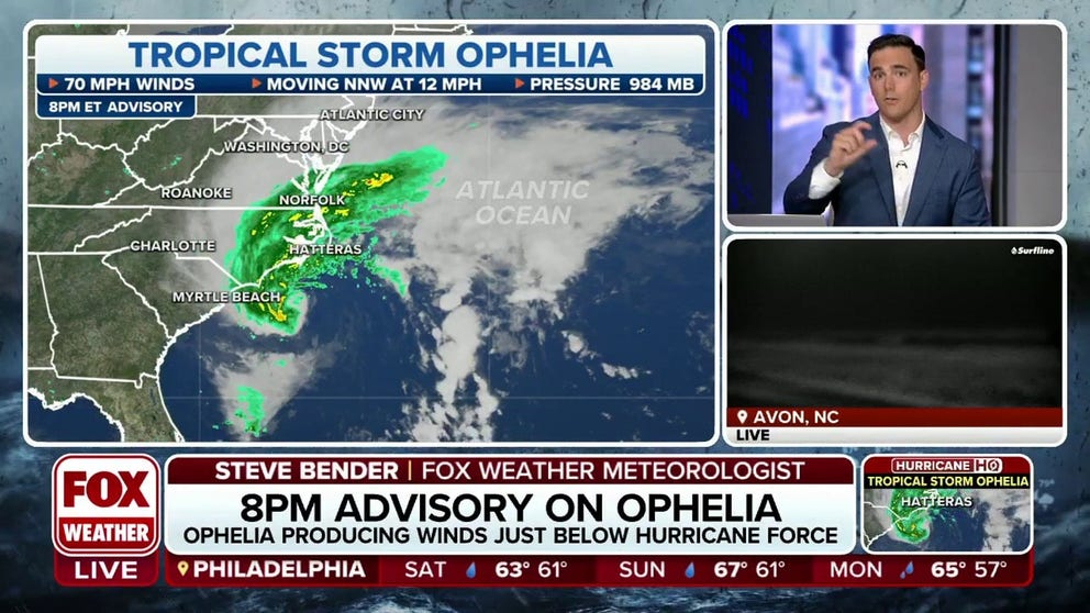 Tropical Storm Ophelia continues to produce winds just below hurricane ...