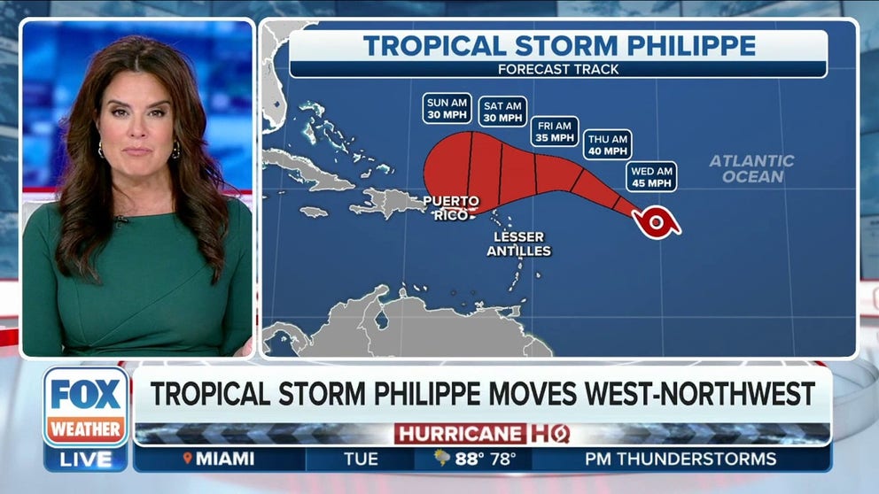 Tropical Storm Philippe struggles as it crosses Atlantic Ocean with ...