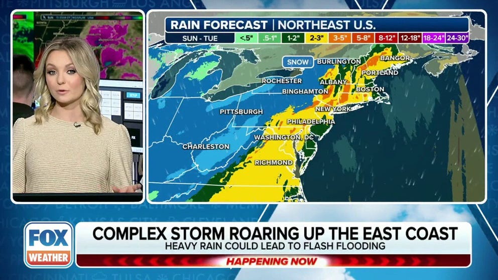 Complex storm roaring up the East Coast with flooding, high winds ...