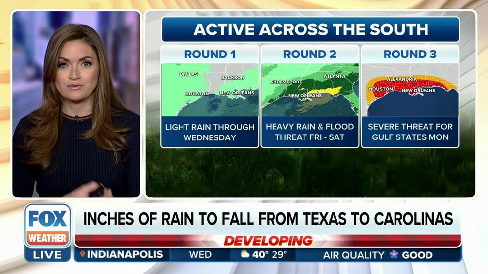Inches of rain to fall from Texas to Carolinas through the weekend ...