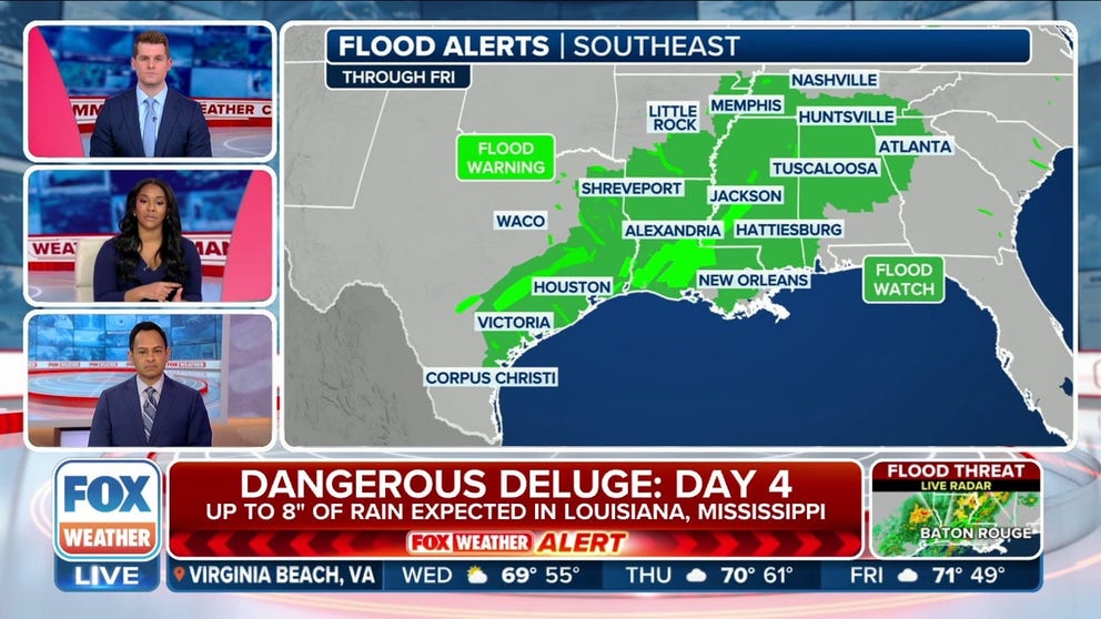 Flash Flood Warnings issued as torrential rain drenches the South, Gulf ...
