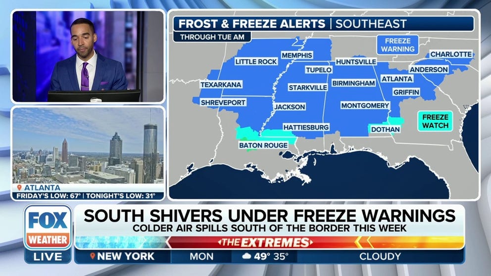 Freeze Warnings in effect across the South as temperatures dip well ...