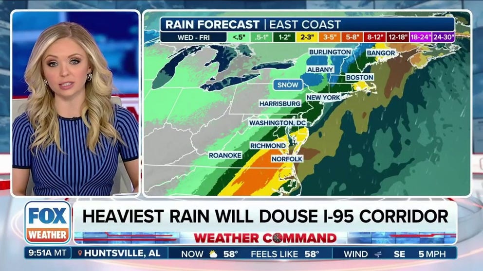 Millions along I-95 corridor to be impacted by heavy rain from storm ...