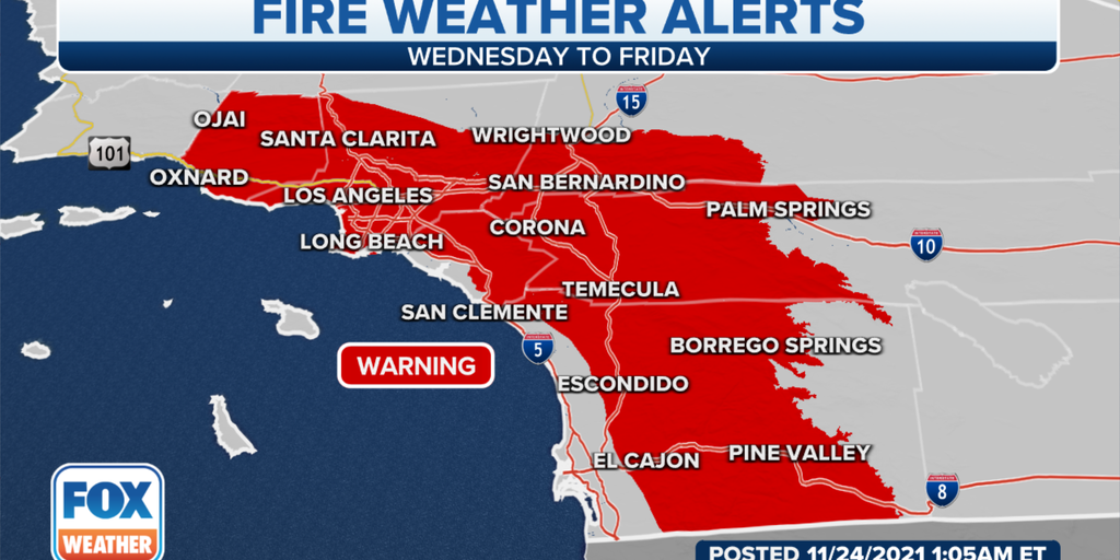 Fire weather warnings issued in Southern California as wildfire risk ...