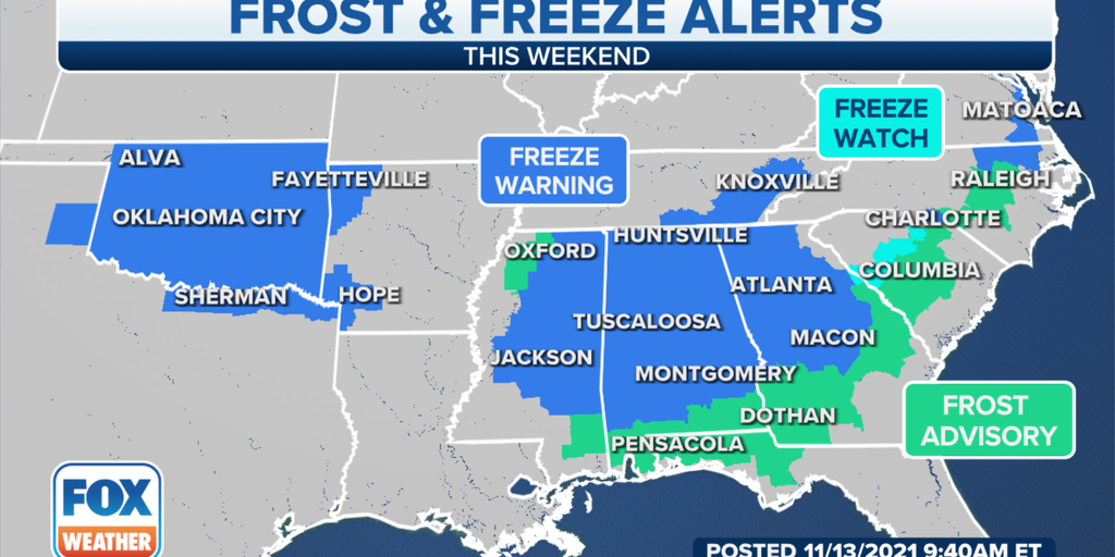 Freeze alerts issued across South this weekend after temperature swing ...