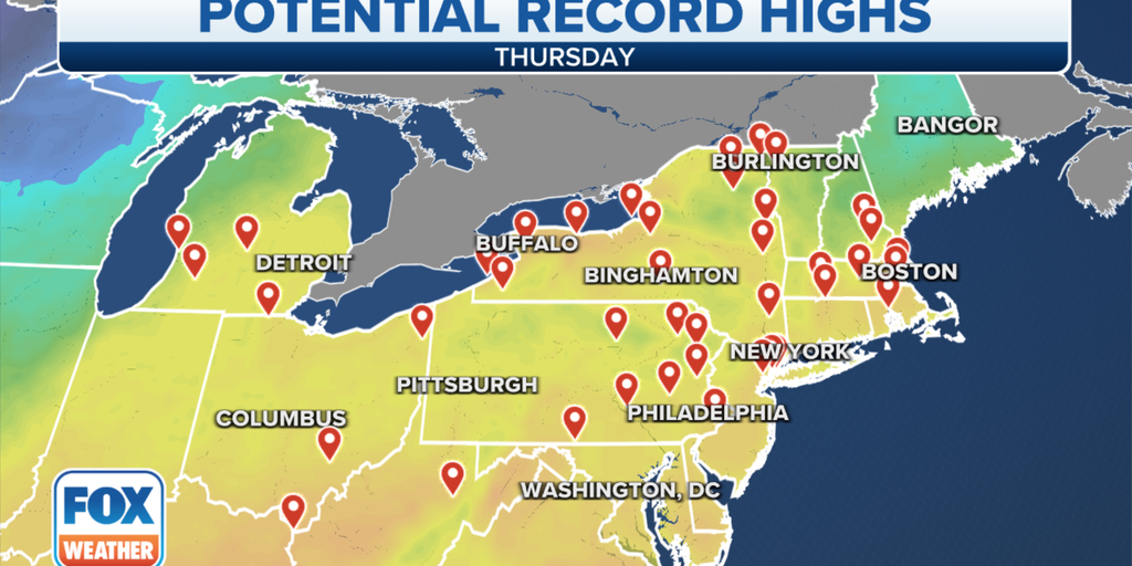 Record warmth spreads into eastern US on Thursday | Fox Weather