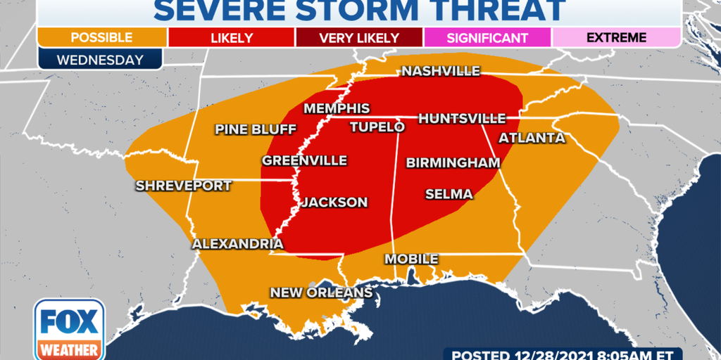 Severe storms, including tornadoes, possible in the South on Wednesday ...