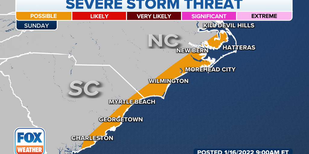 Severe threat shifts to the North Carolina, South Carolina coast on ...