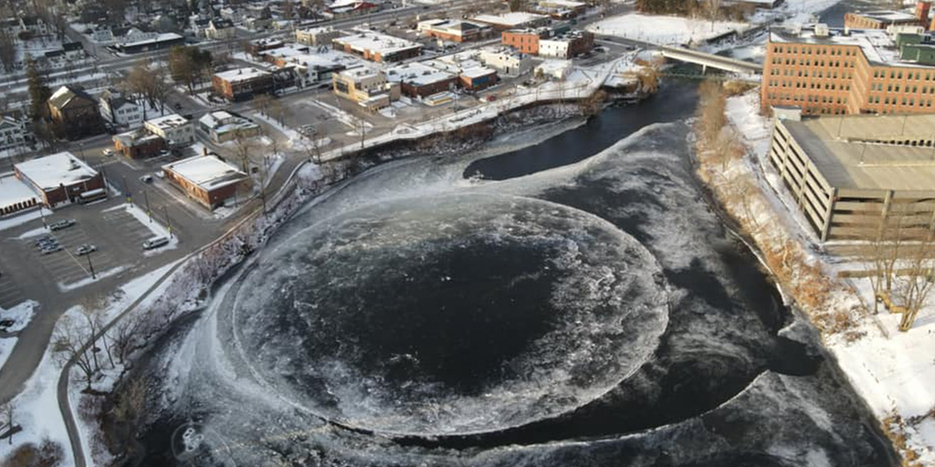 Circling back: Maine’s famous ice disk returns to Presumpscot River ...