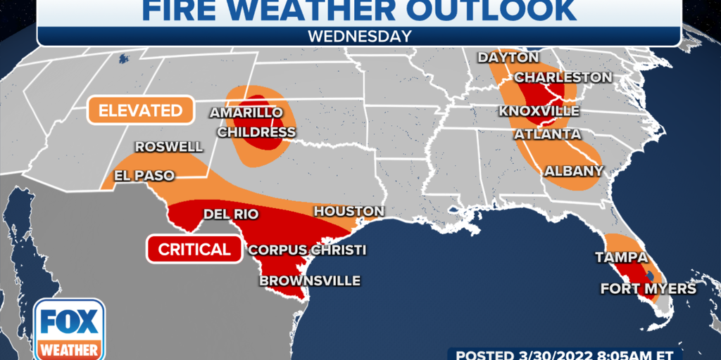 Critical fire conditions stretch across Southern Plains, Ohio Valley ...