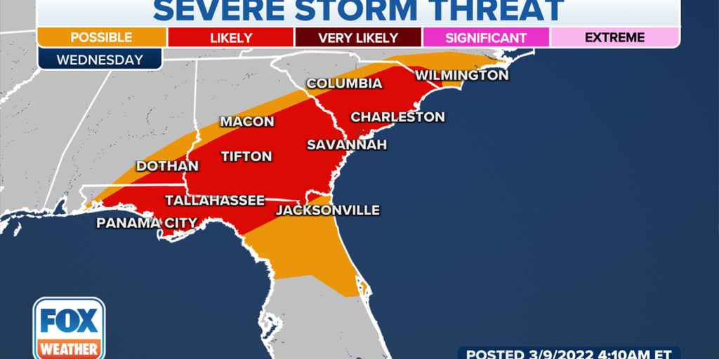 Southeast braces for more severe weather, heavy rain on Wednesday | Fox ...