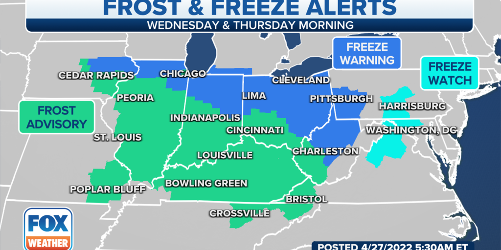 Frost, freeze alerts issued as cold air rushes across Midwest ...
