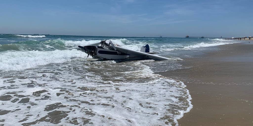Lifeguards jump into action to save a pilot from a plane crash along ...
