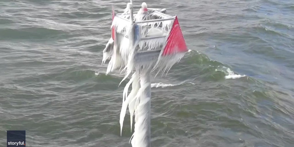 Watch: Drone captures icy wonderland as turbulent lake spray freezes on ...