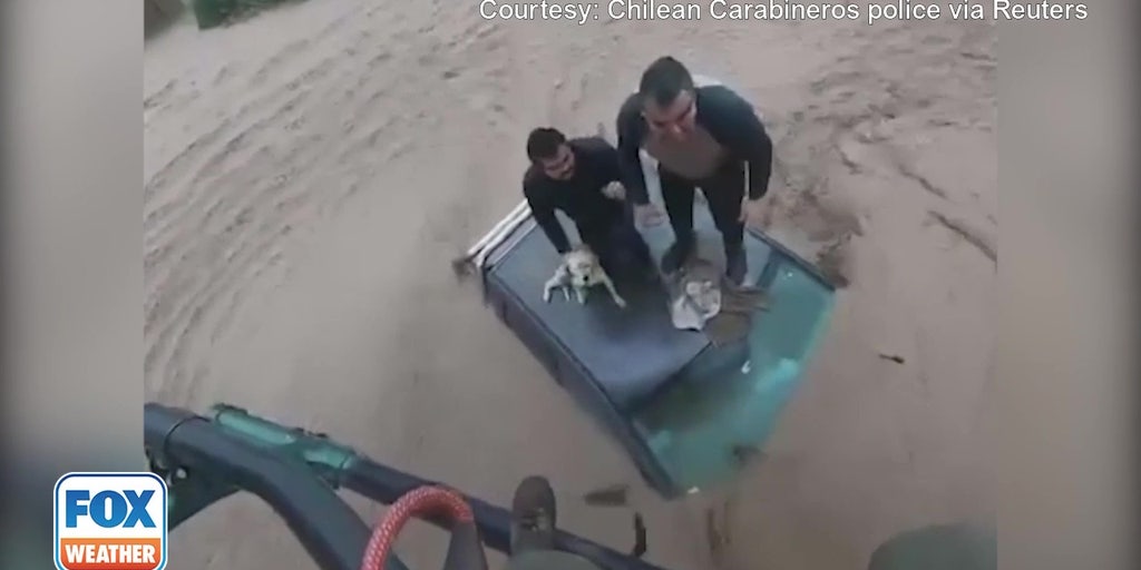 Watch: 2 people, dog rescued as floodwaters swamp car in Chile | Fox ...