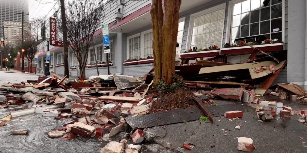 Drone video shows iconic Atlanta restaurant roof collapse during flash ...