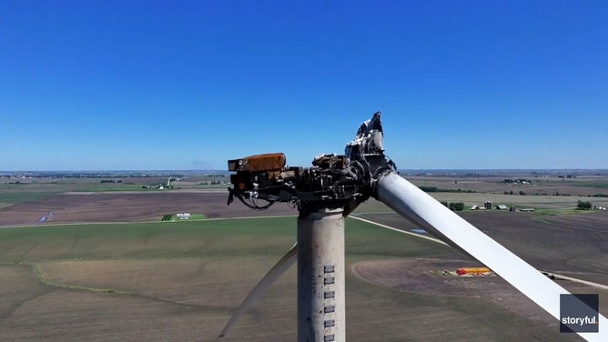 Watch: Drone captures severely damaged wind turbine in Iowa after tornado | Fox Weather
