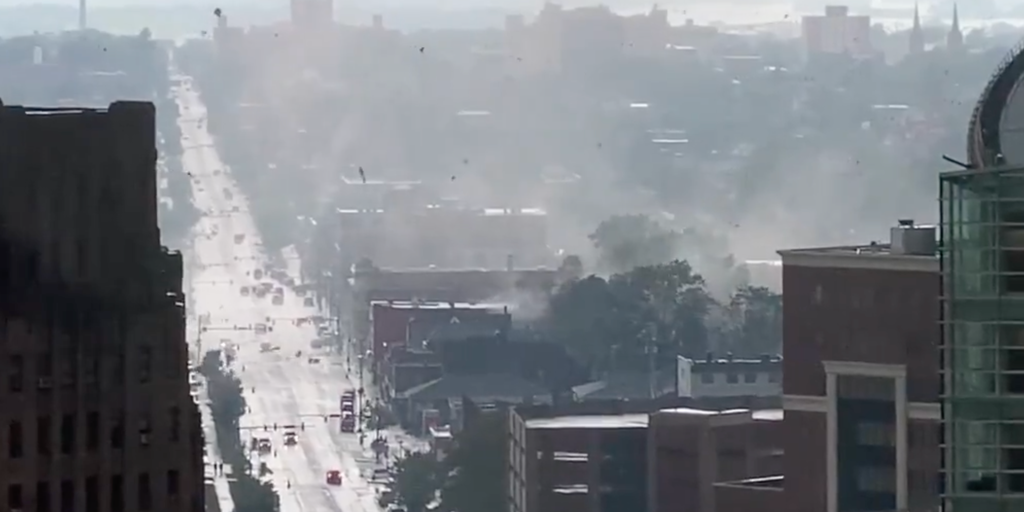 VIDEO: Tornado tears through downtown Buffalo, New York, causing damage on Monday | Fox Weather