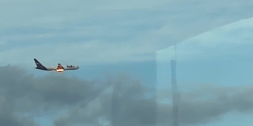 Watch: FedEx jet engine burst into flames after bird strike over Newark ...